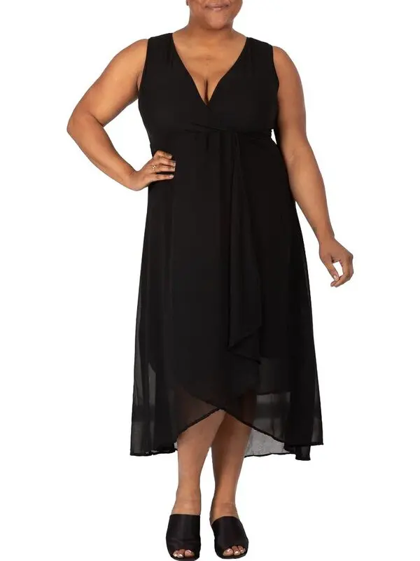 STANDARDS & PRACTICES Faux-wrap Midi Dress - Black