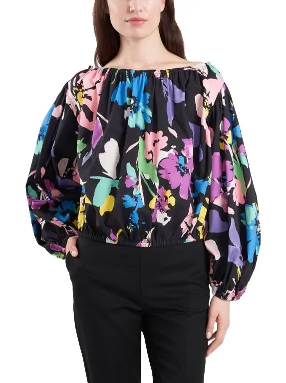 Chaus Off-the-shoulder Floral Print Top - Navy Multi