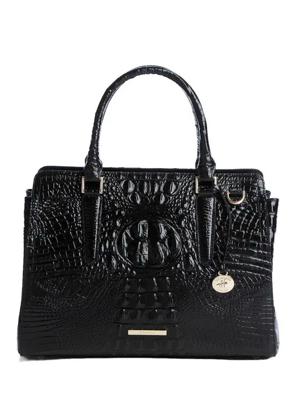 Brahmin Finley Small Croc Embossed Satchel - Black