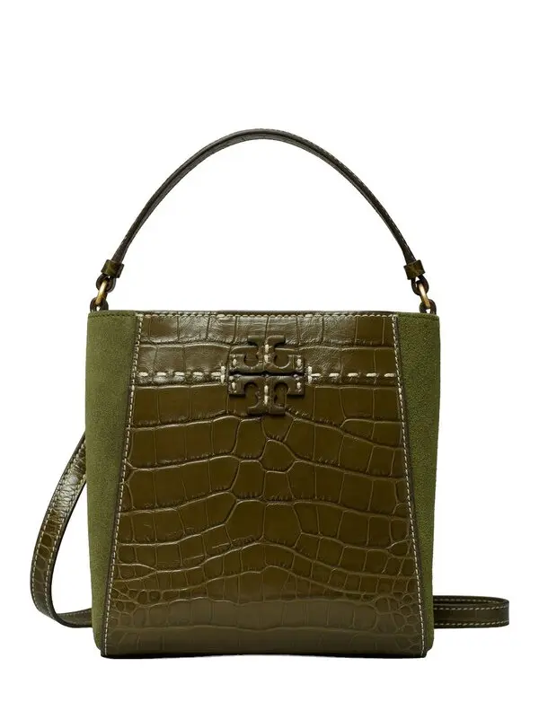Tory Burch Mcgraw Small Embossed Leather Bucket Bag - New Olive