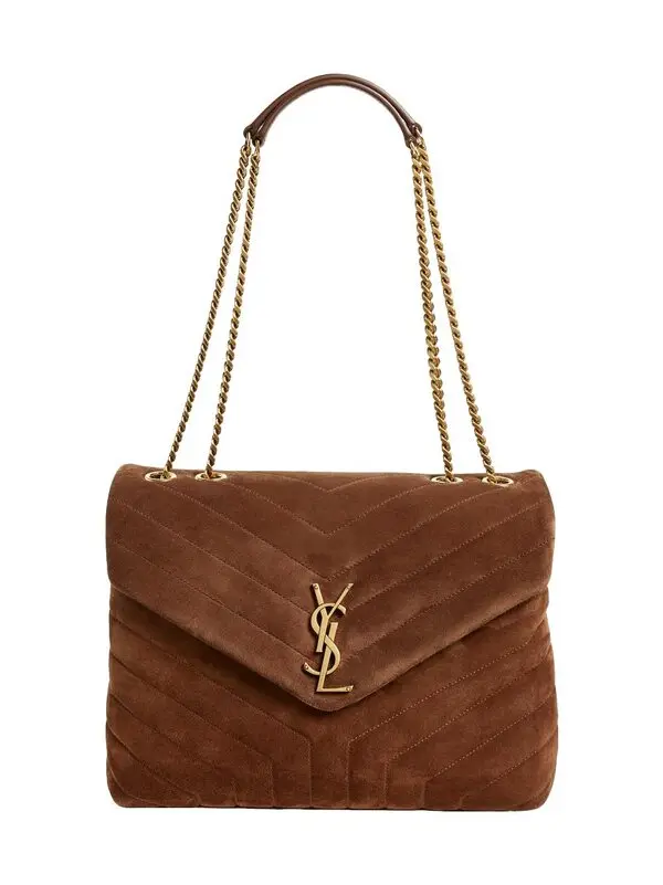 Saint Laurent Medium Lou Suede Shoulder Bag - Brown Coffee