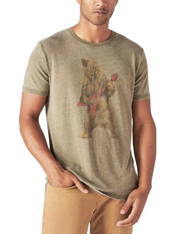 Lucky Brand Rocker Bear Cotton Blend Graphic T-shirt - Dark Olive