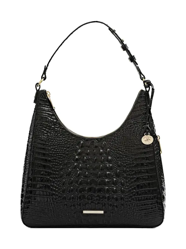 Brahmin Tabitha Croc Embossed Leather Shoulder Bag - Black Melbourne
