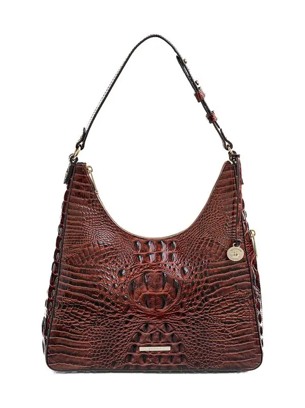 Brahmin Tabitha Croc Embossed Leather Shoulder Bag - Pecan Melbourne