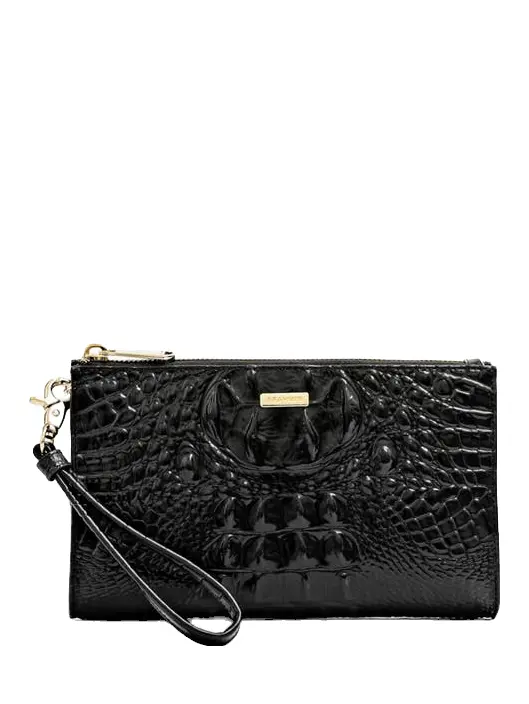 Brahmin Daisy Croc Embossed Wristlet - Black