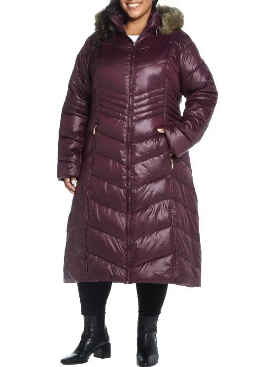 Gallery Hooded Maxi Puffer Coat With Faux Fur Trim - Port