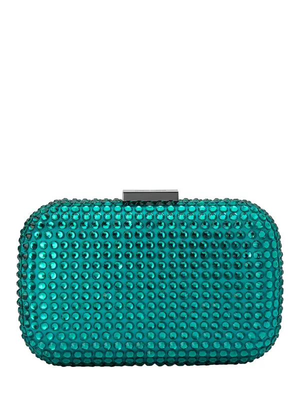 OLGA BERG Caydence Hot Fix Crystal Clutch - Emerald
