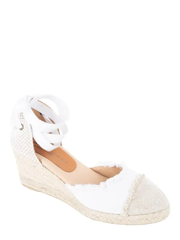 PATRICIA GREEN Elle Cap Toe Ankle Tie Espadrille - White/camel