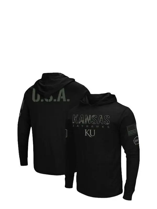 COLOSSEUM Kansas Jayhawks Oht Military Appreciation Hoodie Long Sleeve T-shirt - Black