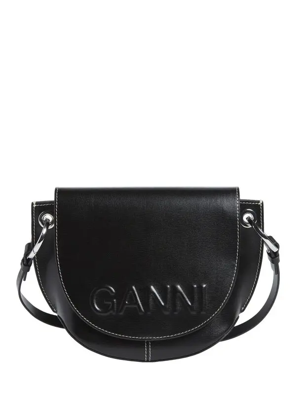 GANNI Banner Recycled Leather Saddle Bag - Black