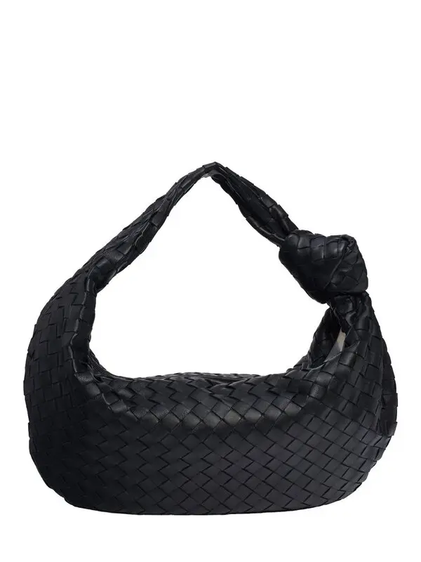 Bottega Veneta Jodie Leather Hobo Bag - 8425 Black-gold