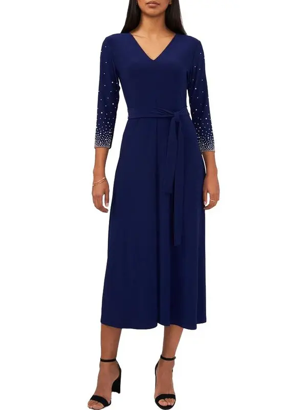 Chaus Embellished Tie Waist Midi Dress - Jbs Navy