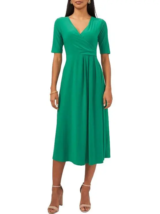 Chaus Surplice Faux Wrap Midi Dress - Mint Julep