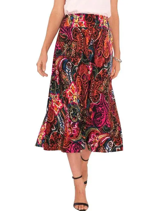 Chaus Abstract Printed Midi Skirt - Black/fuschia/rust