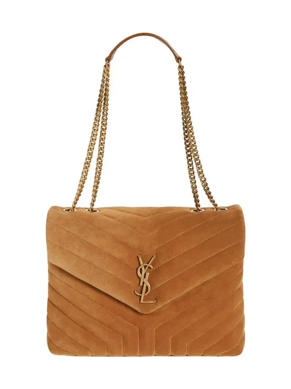 Saint Laurent Medium Loulou Quilted Suede Shoulder Bag - Orange