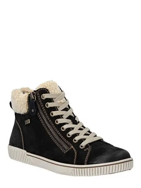 REMONTE Faux Shearling Trim High-top Sneaker - Schwarz/beige