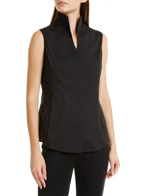 Misook Sleeveless Stand Collar Blouse - Black