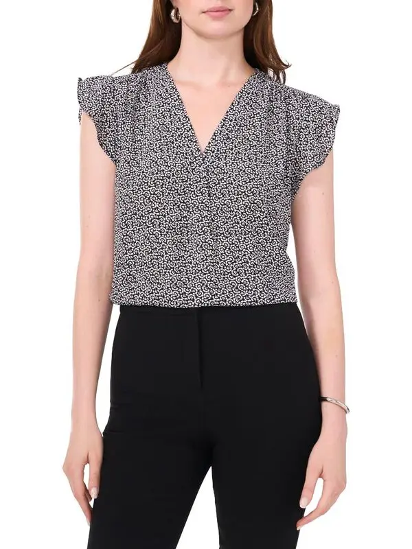 Chaus Print Flutter Sleeve Blouse - Black