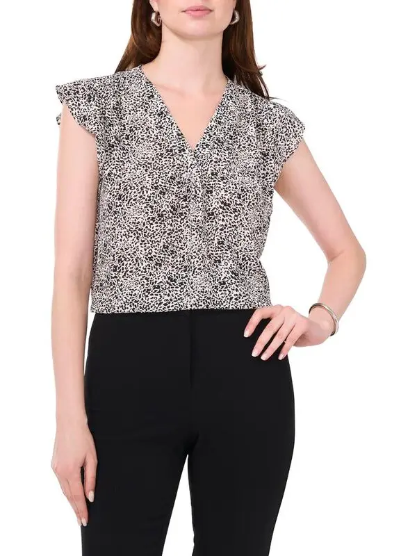 Chaus Print Flutter Sleeve Blouse - Black/ivory
