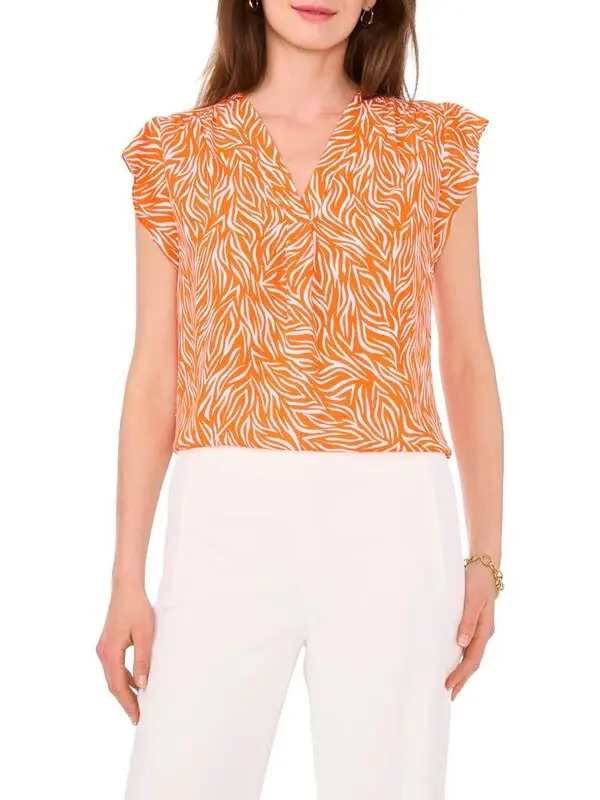 Chaus Print Flutter Sleeve Blouse - Orange/white 869