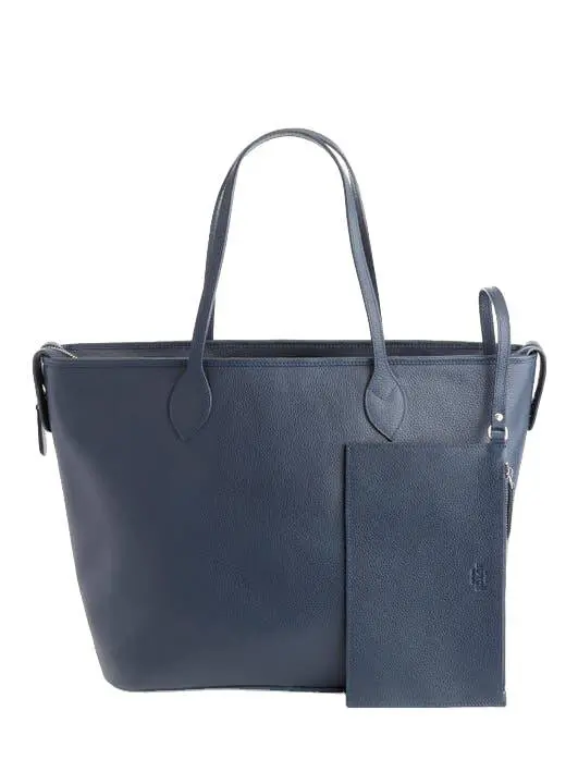 ROYCE NEW YORK Leather Tote With Wristlet - Navy Blue