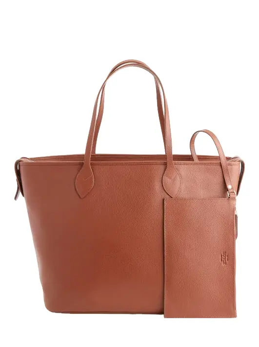 ROYCE NEW YORK Leather Tote With Wristlet - Tan