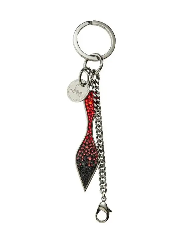 CHRISTIAN LOUBOUTIN Crystal Sole Logo Bag Charm - Gun Metal/ Red-black