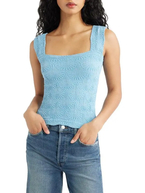 Free People Love Letter Floral Knit Camisole - Blissful Blue