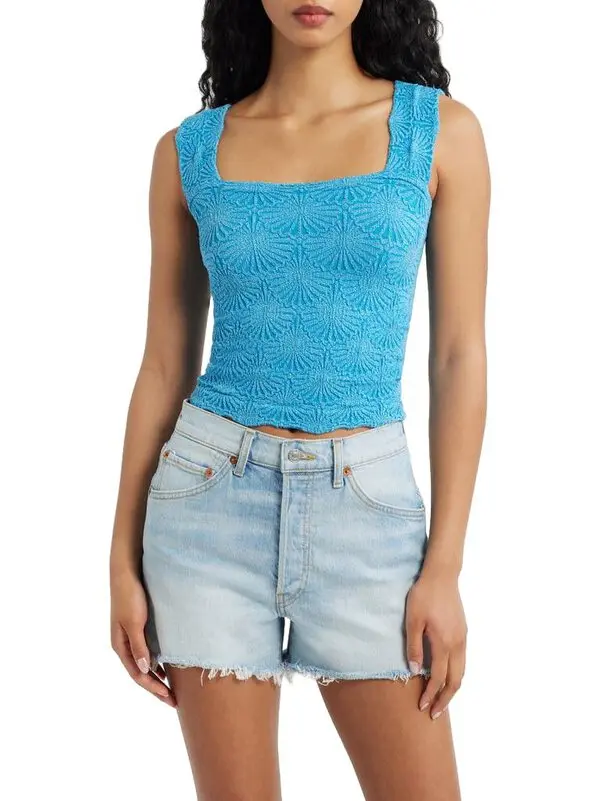 Free People Love Letter Floral Knit Camisole - Hyper Teal