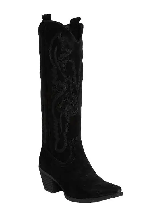 Jeffrey Campbell Rancher Knee High Western Boot - Black Oil Suede
