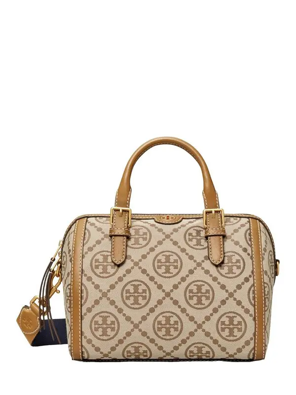 Tory Burch T Monogram Jacquard Barrel Shoulder Bag - Hazelnut