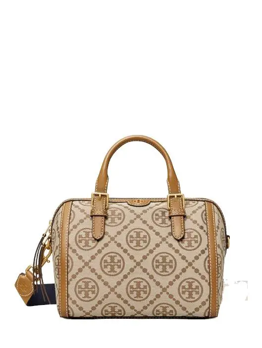 Tory Burch T Monogram Jacquard Barrel Shoulder Bag - Hazelnut