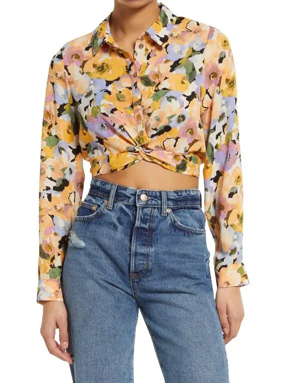 Vero Moda Floral Print Crop Button-up Shirt - Fany Radiant Yellow