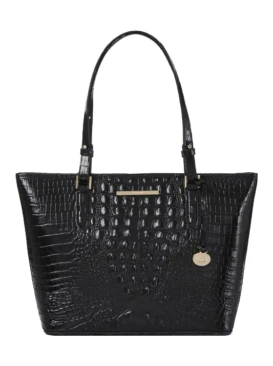 Brahmin Medium Asher Croc Embossed Leather Tote - Black