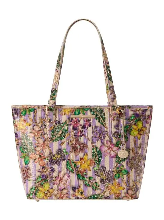 Brahmin Medium Asher Croc Embossed Leather Tote - Pinstripe Petals