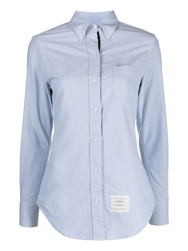 Thom Browne Logo-patch Long-sleeve Shirt - Blue