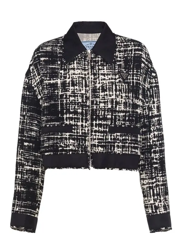 Prada Re-nylon Cropped Tweed Jacket - Black