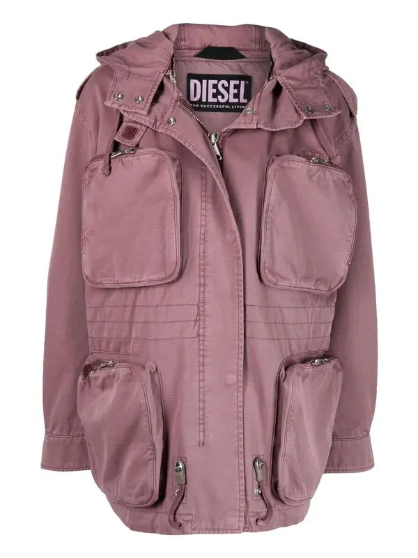 DIESEL® Cotton-linen Blend Cargo Pocket Hooded Jacket - Pink