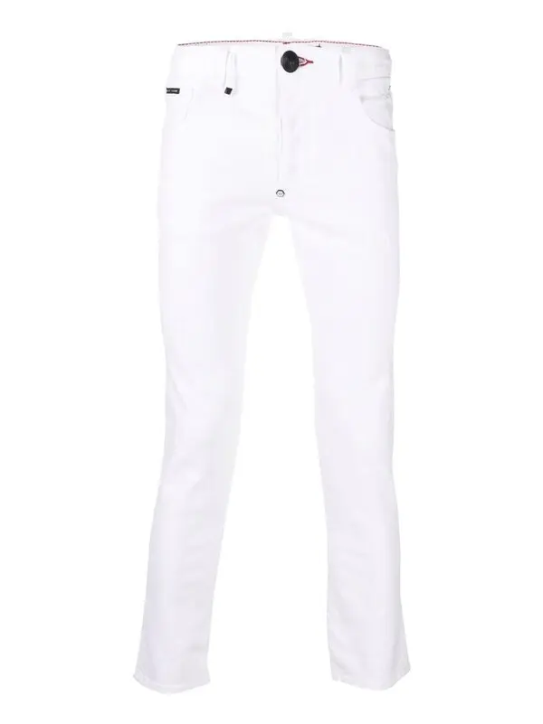 Philipp Plein Embroidered-logo Slim-fit Jeans - White