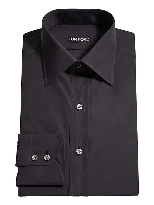 TOM FORD Solid Cotton Dress Shirt - Black Solid