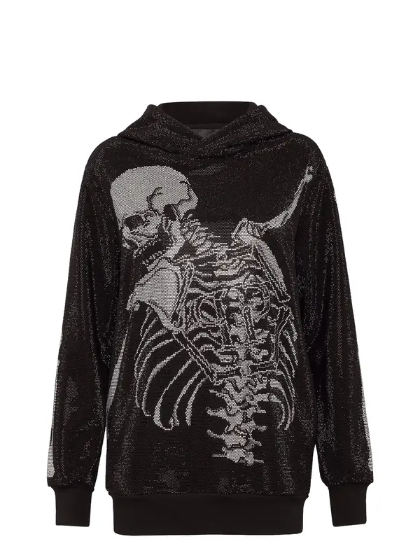 Philipp Plein Rhinestone Embellished Skeleton Hoodie - Black