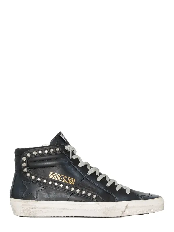 Golden Goose Slide Distressed Studded High-top Sneakers - Black