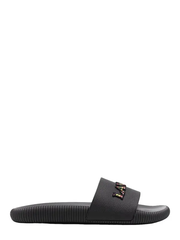 LANVIN Embroidered Logo Slides - Black