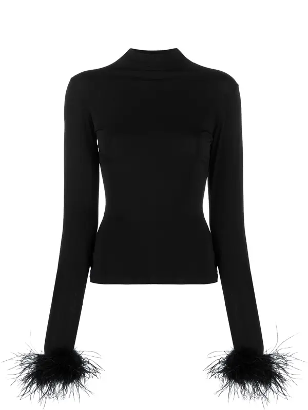 ATU BODY COUTURE Feather-cuff High-neck Top - Black