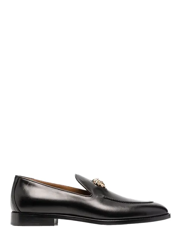 Versace La Medusa Leather Slippers - Black