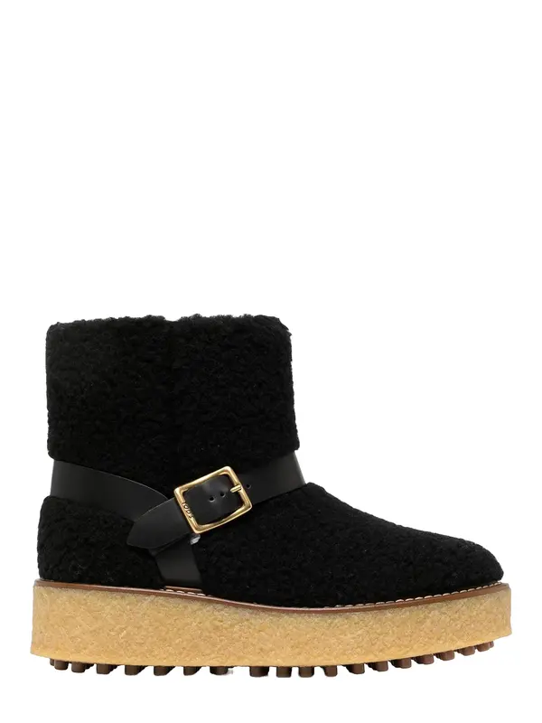 TOD'S Platform Shearling Boots - Black