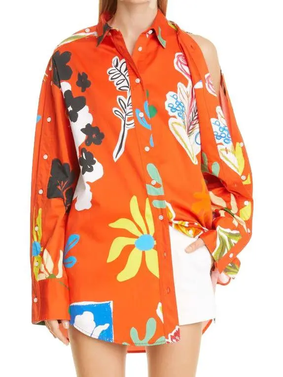 Monse Floral Oversized Cotton Poplin Shirt - Poppy Floral