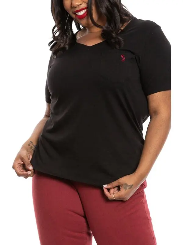 SLINK JEANS V-neck Pocket T-shirt - Black