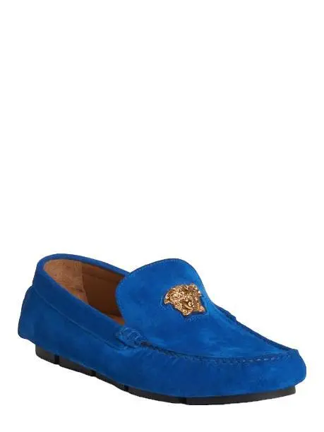Versace Medusa Suede Driving Loafer - Dark Teal-versace Gold