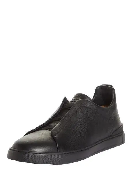 Zegna Triple Stitch Deerskin Leather Slip-on Sneakers - Black